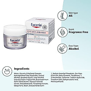 Eucerin Q10 Anti-Wrinkle Face Cream, Unscented Face Cream for Sensitive Skin, 1.7 Oz Jar
