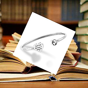PLITI Bookworm Gift Just One More Chapter Open Cuff Bangle Book Lover Reader Librarian Teacher Jewelry Gift (Just One More Chapter Bracelet)