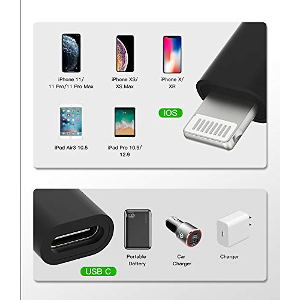 3Pack,USB-C Female to Lightning Male Adapter,Lightning to USB C Adapter,Type C Cable Charger Adaptor for Apple iPhone 12 11 Mini PRO MAX XS XR X SE2 7 8Plus Ipad AIR Airpods USBC Charging Converter