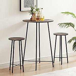 VECELO 3-Piece Table Sets, Round Bistro Pub Furniture and Chairs Set of 2, Counter Height Wood top,Small Spaces Saving for Dining Room Breakfast, Coffee