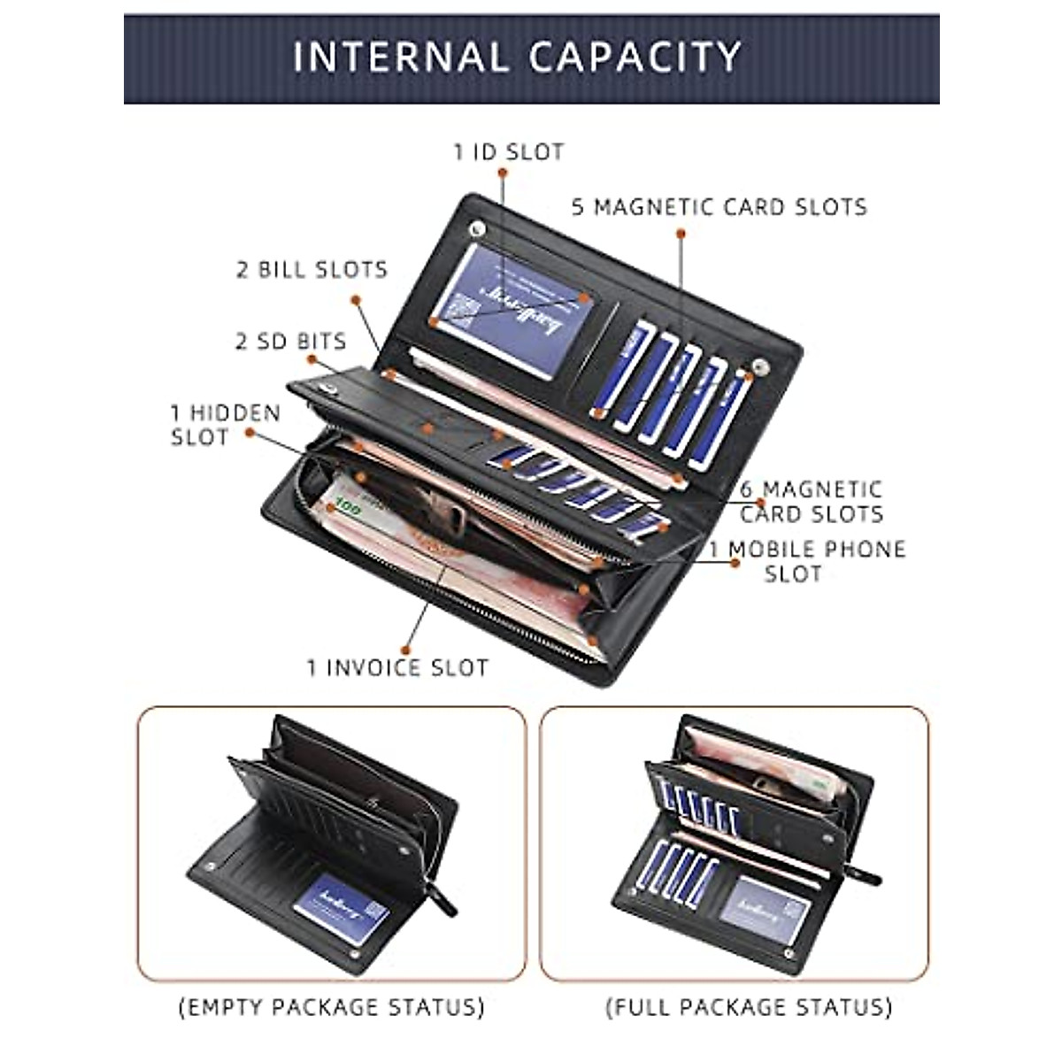 Men's Bifold Leather Zip Coin Handbag Multi Card Holder Purse Long Wallet Clutch