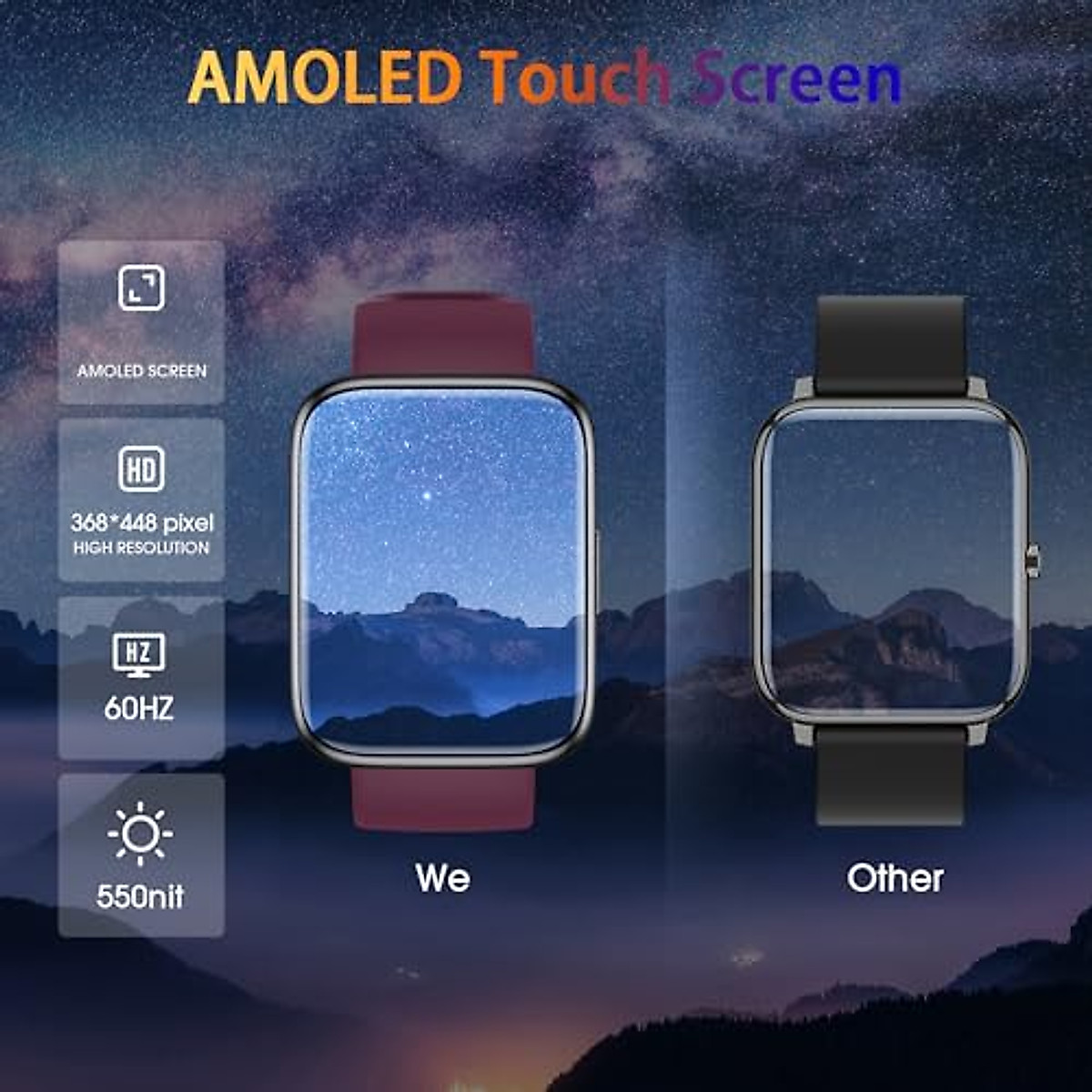 EURANS Smart Watch 45mm, AMOLED Fitness Watch with Heart Rate/Sleep Monitor Steps Calories Counter, IP68 Waterproof Activity Tracker Compatible with Android iOS
