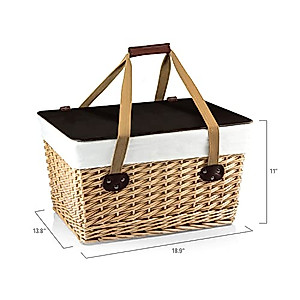 PICNIC TIME Canasta Wicker, Picnic Basket for 2, 18.9 x 13.8 x 11, Beige Canvas With Brown Lid