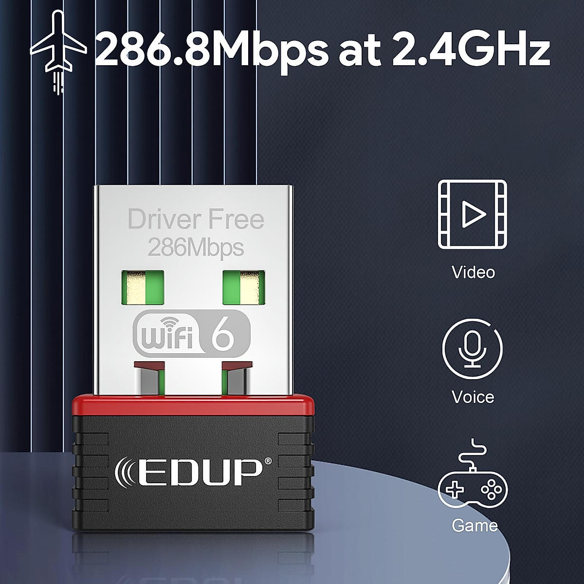 802.11ax Nano USB WiFi 6 Adapter for PC, EDUP 2.4G 300Mbps Wireless Mini USB WiFi-Adapter for Laptop Desktop PC, Travel Size Driver-Free USB WiFi Dongle, Support Windows 11/10/7