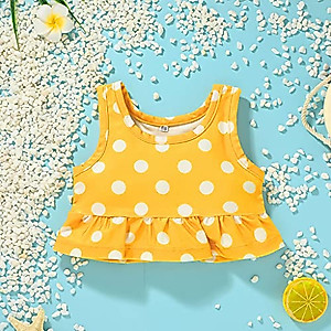 LUZOZEZO Toddler Baby Girls Summer Swimsuit Sleeveless Yellow Polka Dot Swimwear 2-Piece Bathing Suit Beach Bikini