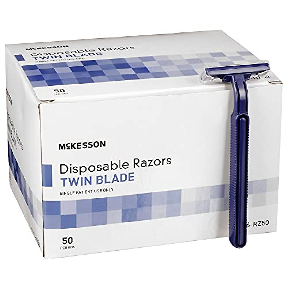 McKesson Disposable Razors, Shaving Razor, Twin Blade, Stainless Steel Blade, Blue, 50 Count, 2 Packs, 100 Total