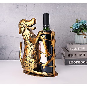 Dorlotou Gold Wine Holder Metal Dog Shaped Wine Rack for Home Dinning Tabletop Decoration Gifts