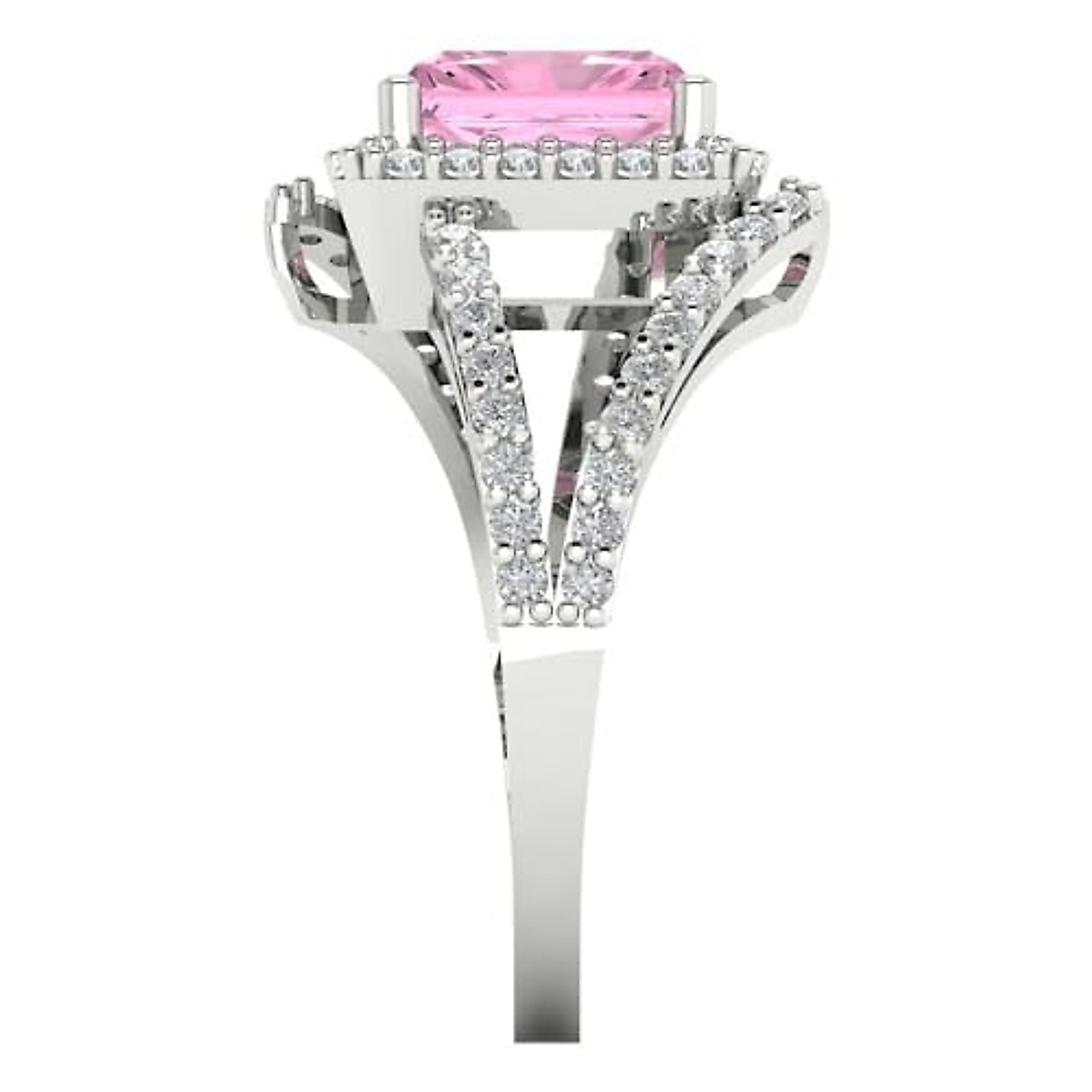 Clara Pucci 2.10 ct Emerald Cut Solitaire Halo Genuine Pink Simulated Diamond Engagement Promise Anniversary Bridal Ring 18K White Gold 5