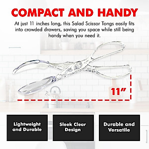 Chef Craft Premium Salad Scissor Tongs, 11 inches in length, Clear