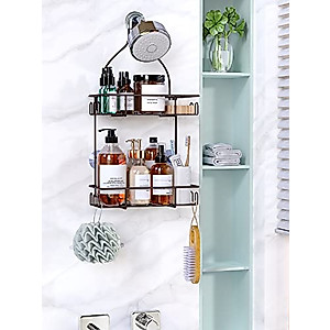 SMARTAKE Hanging Shower Caddy, Bathroom Over Head Shower Organizer for Shampoo, Anti-Swing Design 2 Tier Shower Caddy Storage for Toilet or Bathtub, Rustproof Brown 19.2"x 9.8"x4.7"