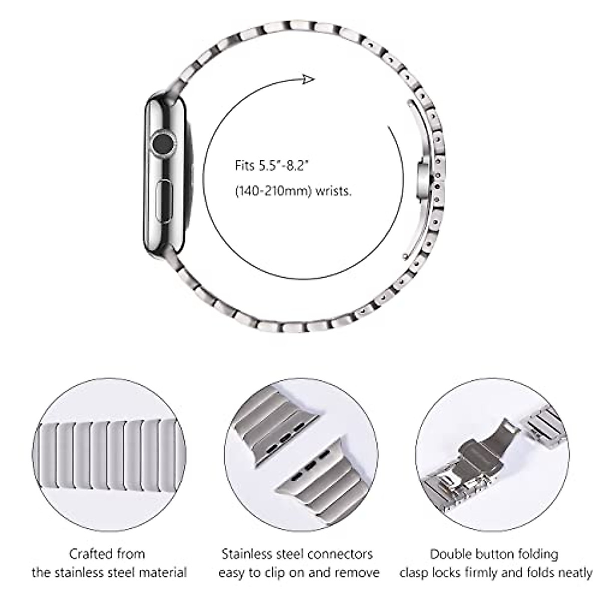 NewWays Metal Band Compatible with Apple Watch Ultra 2 Band 49mm Series 9 Series 8 45mm Series 7 44mm 42mm Ultra 49mm, iWatch Ultra SE Series8 7 6 5 4 3 2 1 Stainless Steel Link Bands, Titanium