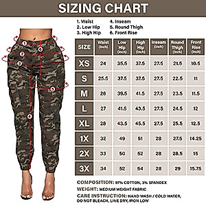 Double Denim Women's High Waist Jogger Pants - Casual Cargo Elastic Waistband Sweatpants Tapered Fatigue with 6 Pockets SCP-2049 Camo XL