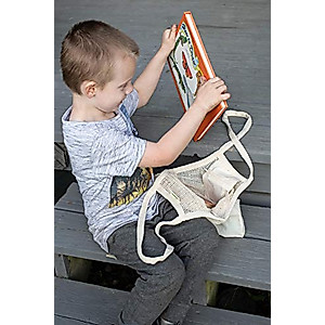 Reusable Mesh Grocery Shopping Bags - Organic Cotton Mesh Tote Bags - Net Farmers Market Bags with Reinforced Bottom - Mesh Mushroom Foraging Tote Bags - Portable Cotton French Market Tote (3 Bags)