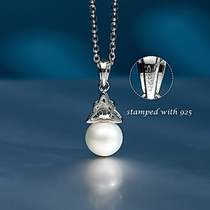 FANCIME June Birthstone Necklace Sterling Silver Celtic Knot Pearl Necklace 9-10mm Genuine White Freshwater Pearl Fine Jewelry for Women