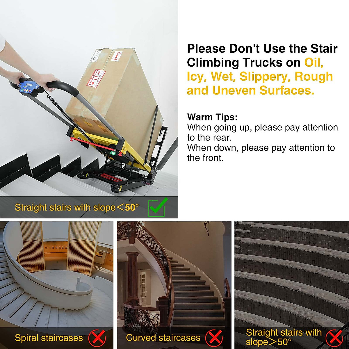 Riosoc Electric Stair Climbing Hand Trucks, 200W 3 Adjustable Speeds with Light 440lbs Max Load Folding Dolly Cart Trolley, with 6 Wheels Motor Battery for Moving Furniture Home Warehouse Supermarket