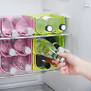 Hemoton 3pcs Refrigerator Bottle Storage Rack Wine and Water Bottle Organizer Stackable Plastic Wine Rack Beer Can Storage Box Holder for Pantry Countertop Pink