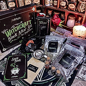 Witchcraft Supplies Wiccan Tools for Beginners - 50 Set Witchy Gifts Starter Kit Box - Crystals for Witchcraft Dried Herbs Spell Jars Candles - Spiritual Altar Witch Stuff for Pagan Gothic Room Decor