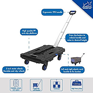 Push Cart Foldable Platform Hand Truck 300lb Weight Capacity with 360 Degree Swivel Wheels Can Splice Together with Handle, Black