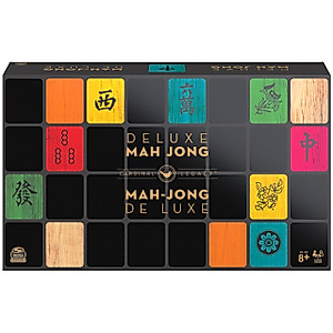 Spin Master Games Legacy Deluxe Mah Jong Classic Game with Two-Toned Tiles and Lined Wood Storage Case, Family Game for 4 Players Ages 8 and up
