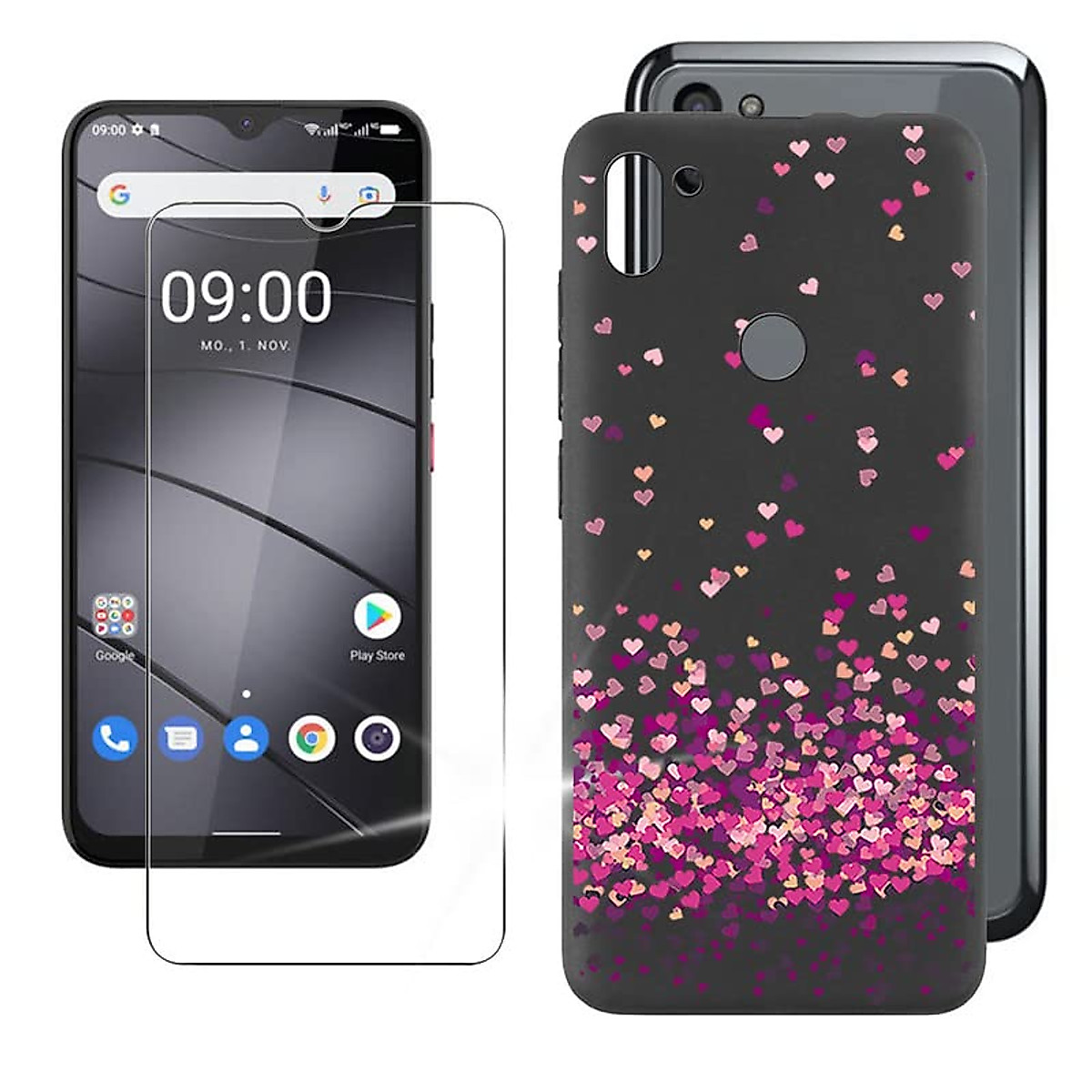 Ikiiqii Cover for Gigaset GS5 Pro (6.30") case Shell Soft Silicone TPU Black Phone Protective Cases + 9H Hardness HD Tempered Glass Screen Protector Film Protection -A lot of Love