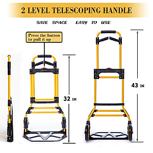 INNOCEDEAR Folding Hand Truck and Dolly,380 lb Capacity Portable Cart with Telescoping Handle and Rubber Wheels for Moving,Shopping,Travel,Office Use