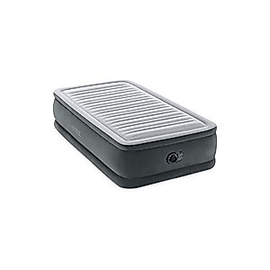 INTEX 64411ED Dura-Beam Deluxe Comfort-Plush Elevated Air Mattress: Fiber-Tech – Twin Size – Built-in Electric Pump – 18in Bed Height – 300lb Weight Capacity