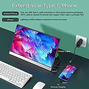 USB-C Portable Monitor - 15.6 Inch FHD HDR FreeSync Zero Frame USB-C Computer Display with Dual Type-C Mini HDMI for Laptop PC Phone Mac Surface Xbox PS5 Switch, with Cover VESA Mountable (Renewed)