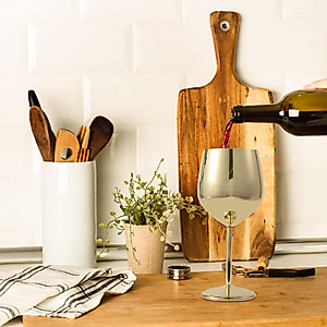 AgHook Wine Glasses 18/8 Stainless Steel, Set of 2 16 Oz Stemmed Wine Goblets, BPA Free Copper Coated Shatterproof, Elegant Tone Drinkware for Champagne and Cocktails