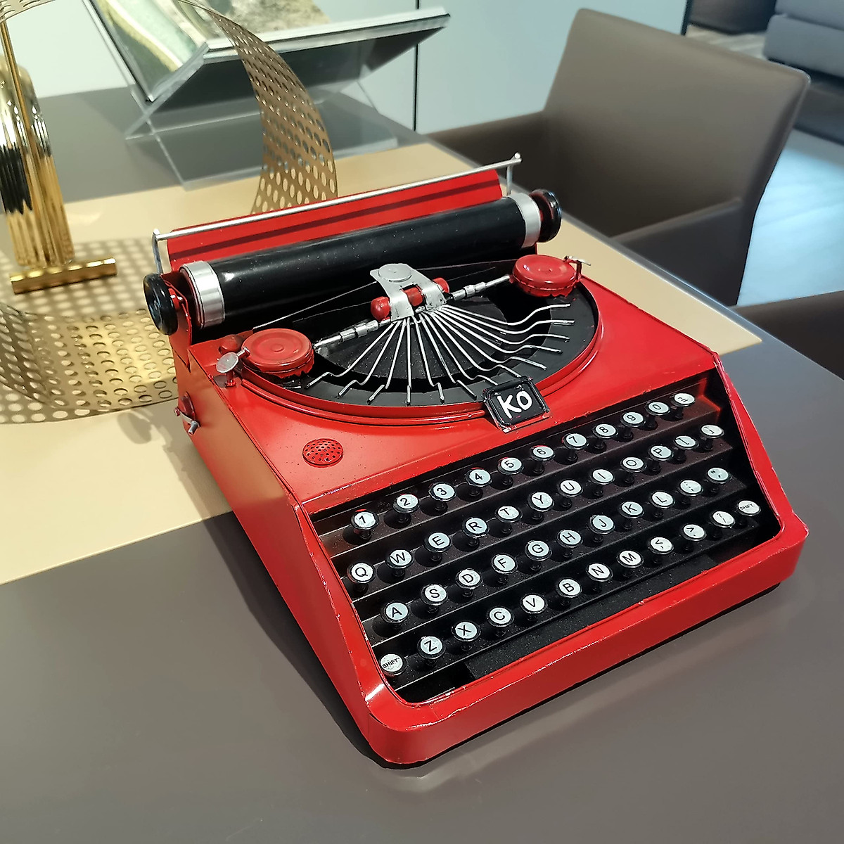 TRABEATOGA Typewriter Model Vintage Tin Antique Retro Manual Typewriter Model Ornament Collectible Figurine Photo Prop for Home Decor 11.6'' Long