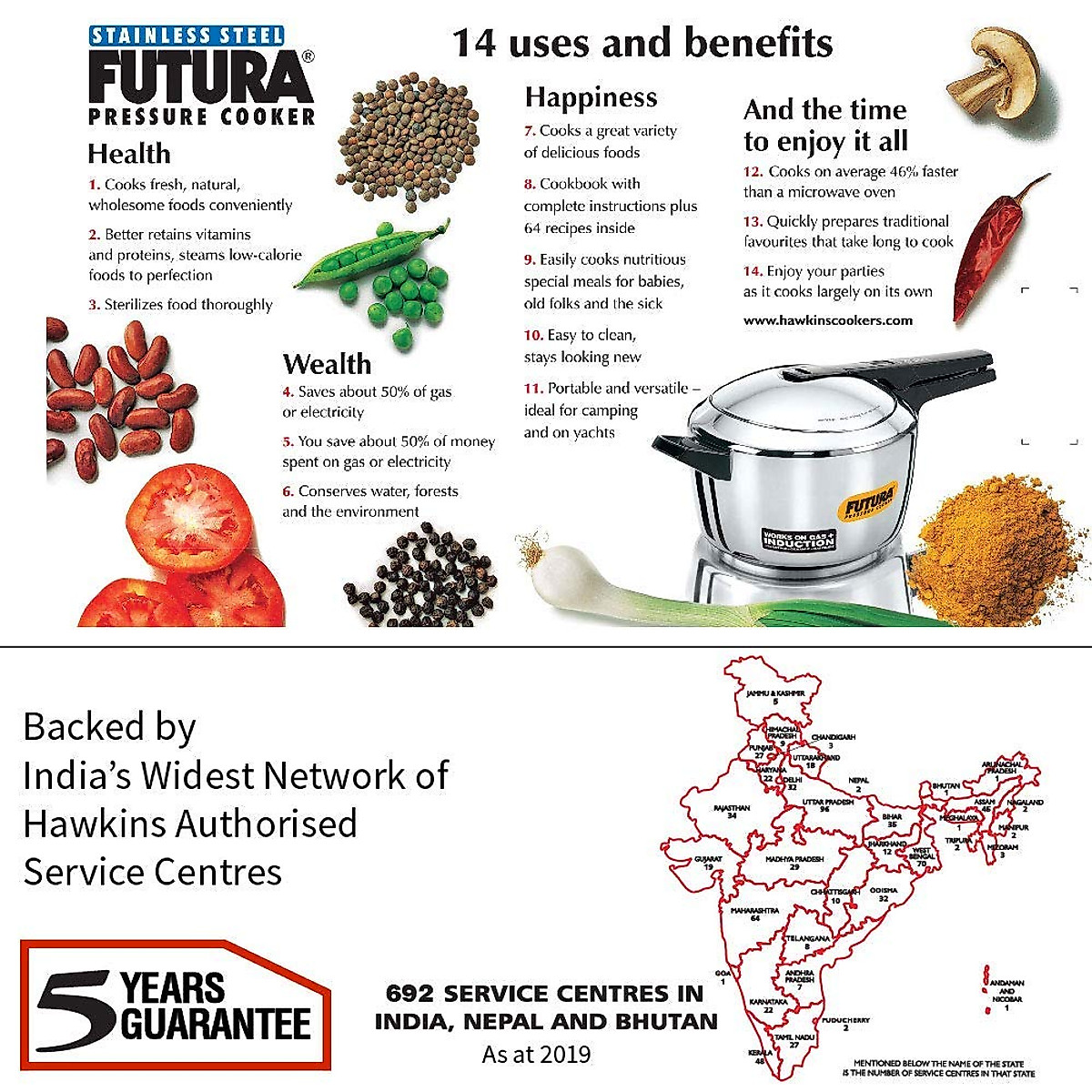 Hawkins-Futura F-56 Futura Induction Compatible Pressure Cooker, 5.5-Liter, Stainless Steel