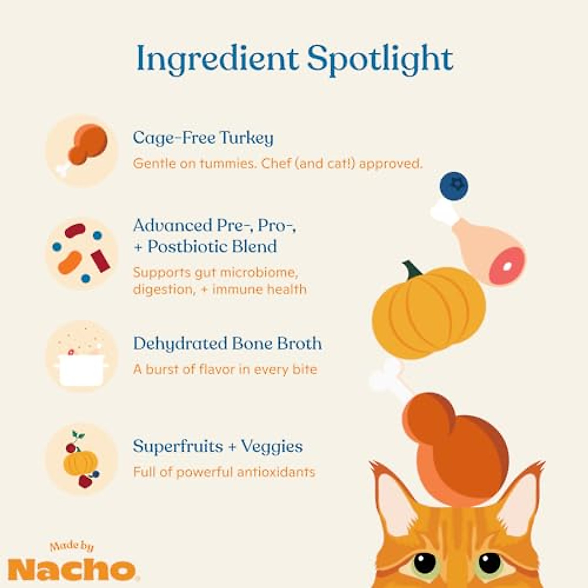 Made by Nacho Bone Broth Infused Dry Cat Kibble - Digestive Support, Cage-Free Turkey and Pumpkin - Premium Grain-Friendly Cat Food 4lb Bag