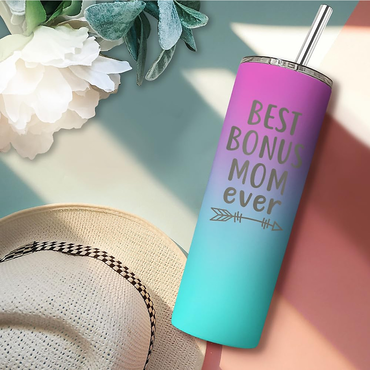 Mothers Day Gifts for Mother In Law Best Bonus Mom Gifts From Daughter Son 20oz Pink Gradient Travel Cup Gift Set for Stepmom Christmas Birthday Presents for Stepmother Tumbler with Lid Staw