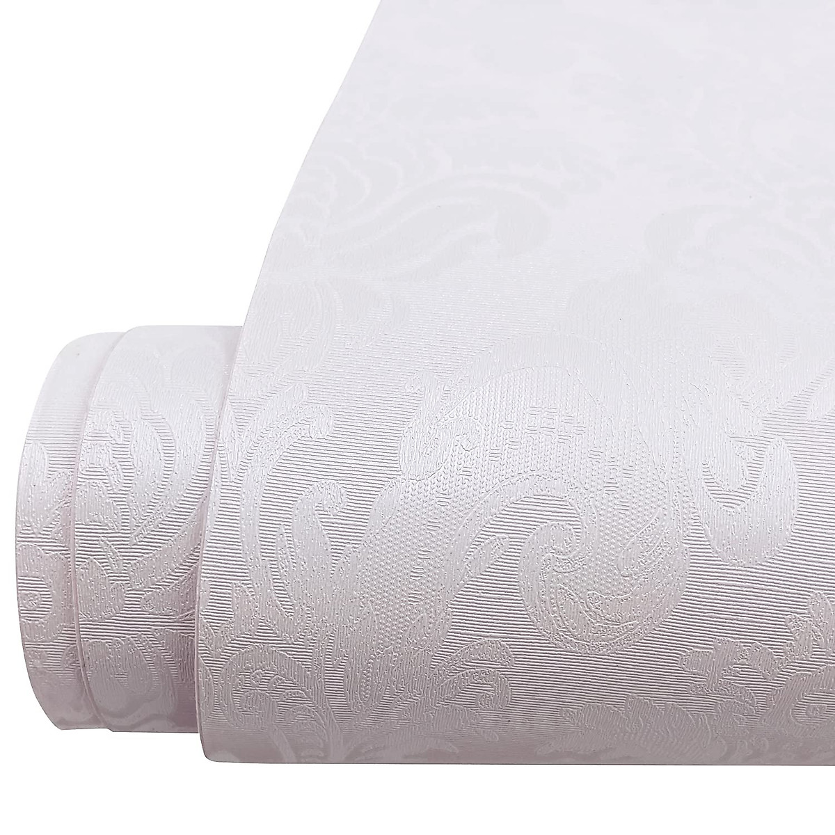 SimpleLife4U Peel & Stick Shelf Liner Waterproof Drawer Paper 17.7 Inch by 9.8 Feet, White Damask