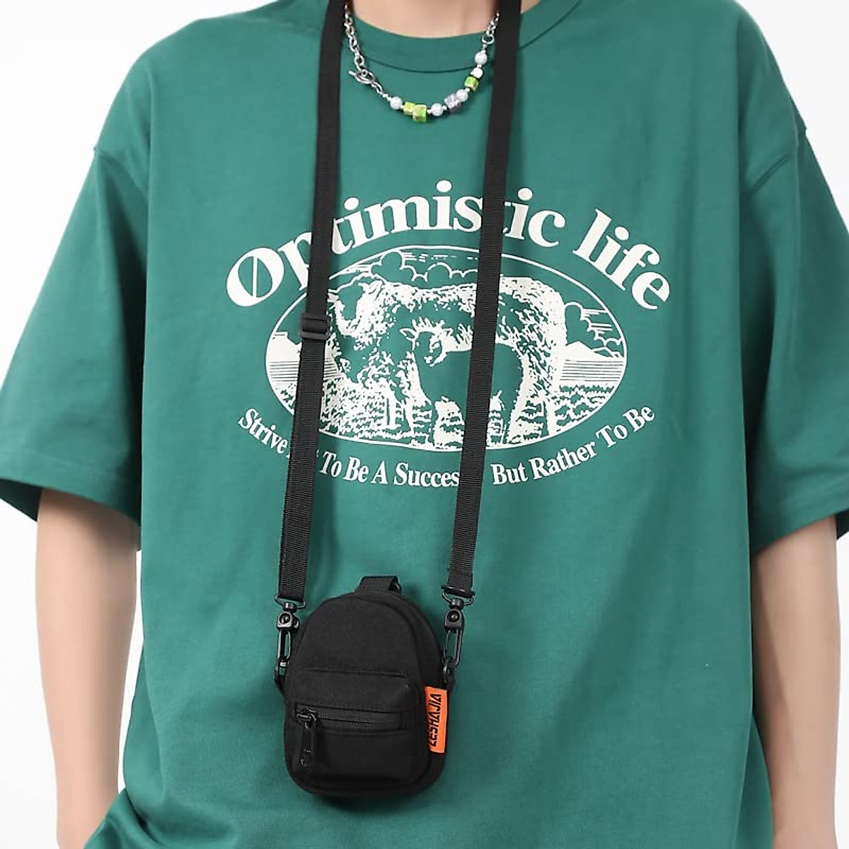 Mini Backpack(3.54"L x 1.57"W x 4.72"H) Coin Purse with Keychain, Crossbody Bag, Halter Bag, Headphone Bag (black)