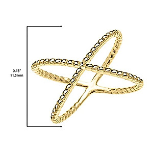 10K Yellow Gold Criss Cross Rope Cable Design Statement Ring - Size 8