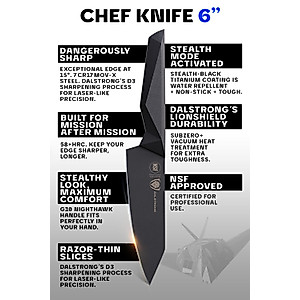 Dalstrong Chef Knife - 6 inch - Shadow Black Series - Black Titanium Nitride Coated - Razor Sharp Kitchen Knife - High Carbon 7CR17MOV-X Vacuum Treated Steel - Sheath - Chef's Knife - NSF Certified