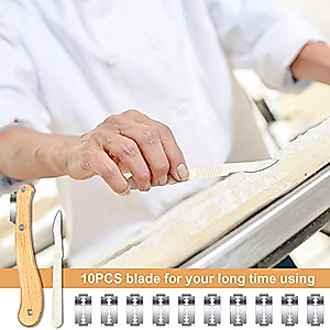 Bread Lame Knife with 10 Pieces Replaceable Blades Wooden Handle Lame Slashing Tool and 2 Pieces Dough Scoring Knife with Plastic Protective Cover for Making Bread Tool