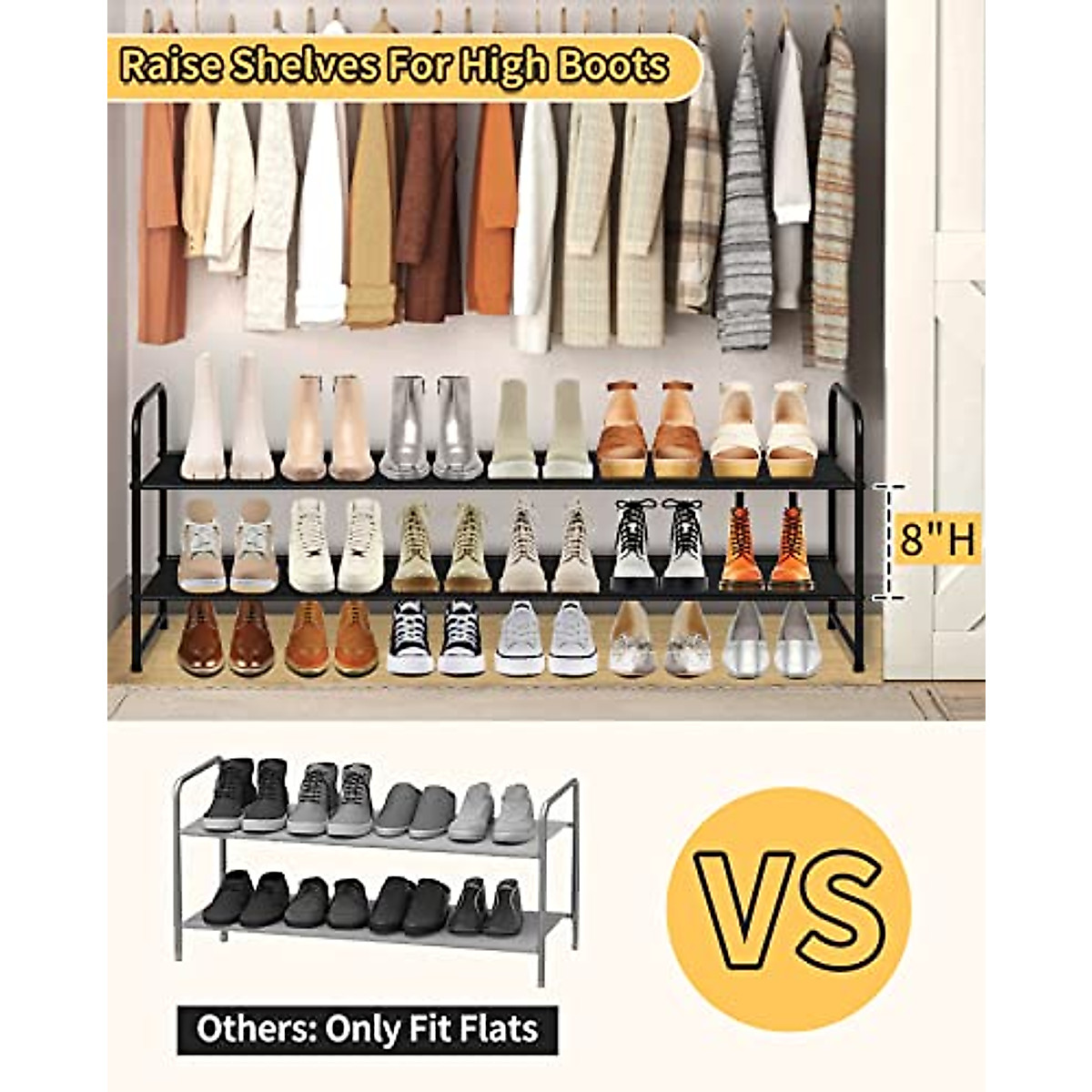 SLEEPING LAMB Long 2-Tier Shoe organizer for Closet and 4 Tier Metal Shoe Organizer for Closet