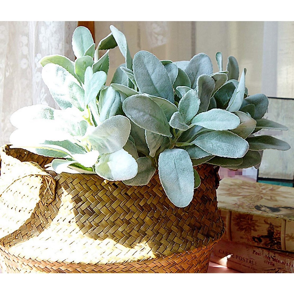 Skyseen 5Pcs Artificial Lambs Ear Greenery Leaves for Wedding Bridal Bouquet Party Home Garden Decor