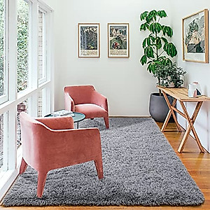 QXKAKA Soft Grey Rugs for Bedroom Living Room Carpet, 4X6 Gray Rug Small Fluffy Shag Area Rug, Non-Slip Plush Fuzzy Kids Rug for Nursery, Washable Furry Throw Rugs for Girls Boys Room Dorm Home Decor