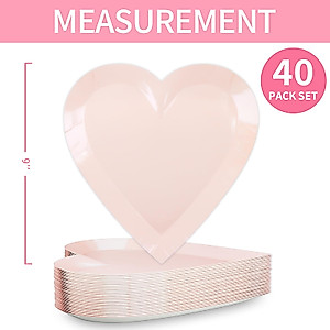 DYLIVeS Pink Heart Shaped Dessert Plates, 9'' Disposable Love Paper Plates Heart Party Decorations Heart Party Supplies for Graduation, Holiday, Wedding, Birthday Party, Bridal Shower (40 Count)