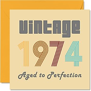 50th Birthday Cards for Men Women - Vintage 1974 Aged To Perfection - 50 Birthday Card Funny for Her Him, 5.7 x 5.7 Inch Best Friend Birthday Greeting Cards for Mom Dad Papa Brother Sister Uncle Aunt