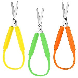 Gjinxi 3Pcs Loop Scissors for Toddlers, Adaptive Scissors, Squeeze Scissors, Loop Handle Self-Opening Scissors, Colorful Grip Scissors for Children and Adult Special Needs