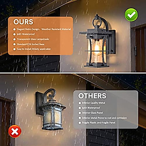 tewei Outdoor Wall Mount Porch Light Sconces IP65 E26 Waterproof Exterior Light Fixtures Wall Lantern Outside House Lamps with Clear Seeded Glass for Porch Patio Garage Black Metal (1 Pack)
