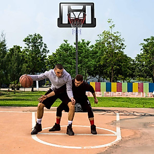 GYMAX Portable Basketball Hoop, 8.5-10ft Height Adjustable Basketball Stand System with 39" Broad Backboard, Spare Net & Transportation Wheels, Indoor/Outdoor Basketball Goal for Kids Youth Family