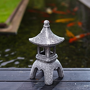 Aloak Asian Solar Zen Pagoda Garden Statue, Outdoor Japanese Lamp Lantern for Home Garden Landscape Décor (9.8 inch Pagoda)