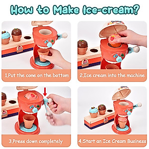 G.C 61Pcs Ice Cream Play Set Toy Kids Toddlers Pretend Play Ice Cream Maker Shop Counter Apron Scoop Dessert Food Kitchen Accessories Playset Girls Boys Birthday Gifts for 3 4 5 6 Years Old