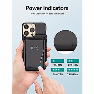 NEWDERY 10000mAh Battery Case for iPhone 14/14 Pro/13/13 Pro, Wireless Charging & Wired Earphone & Sync-Data Supported, Portable Extended Charger Case for iPhone 14/13 Pro, 6.1 inch Black