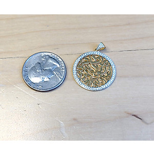 LaTisoro Sterling Silver Israel Hebrew Jewish Prayer Sterling Silver Gold Plated Pendant 25mm Circle