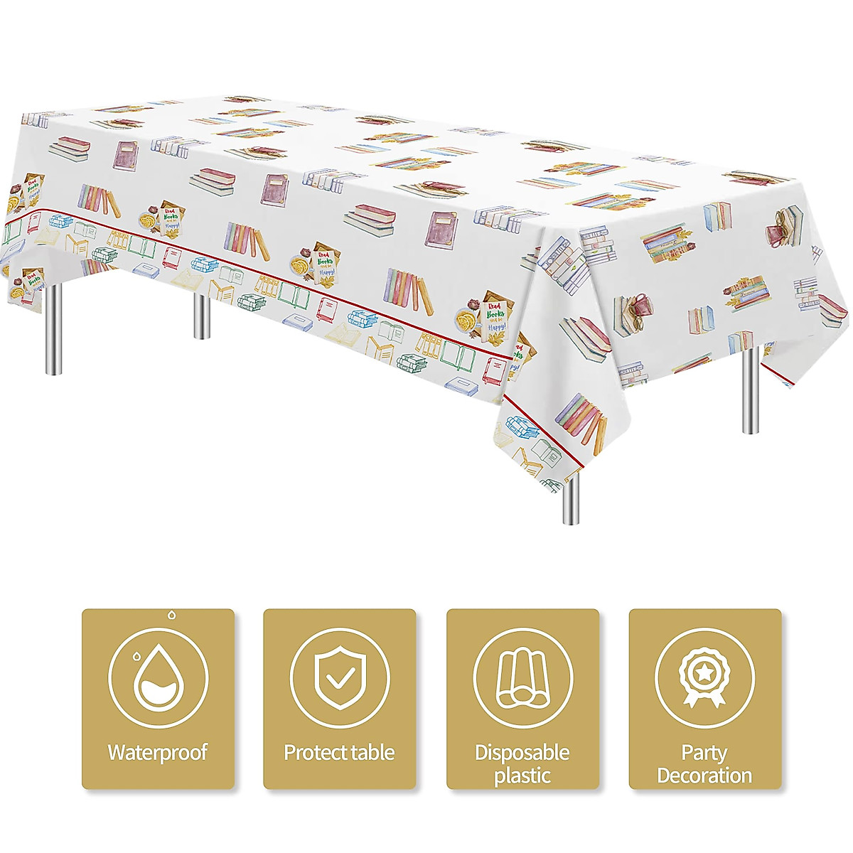 YJRJSC Book Themed Party Decorations Tablecloth - Disposable Books Book Club Birthday Party Supplies Tablecover, Book Library Reading Theme Baby Shower Decorations Table Cloth - 3 Pcs(54in x 108in)